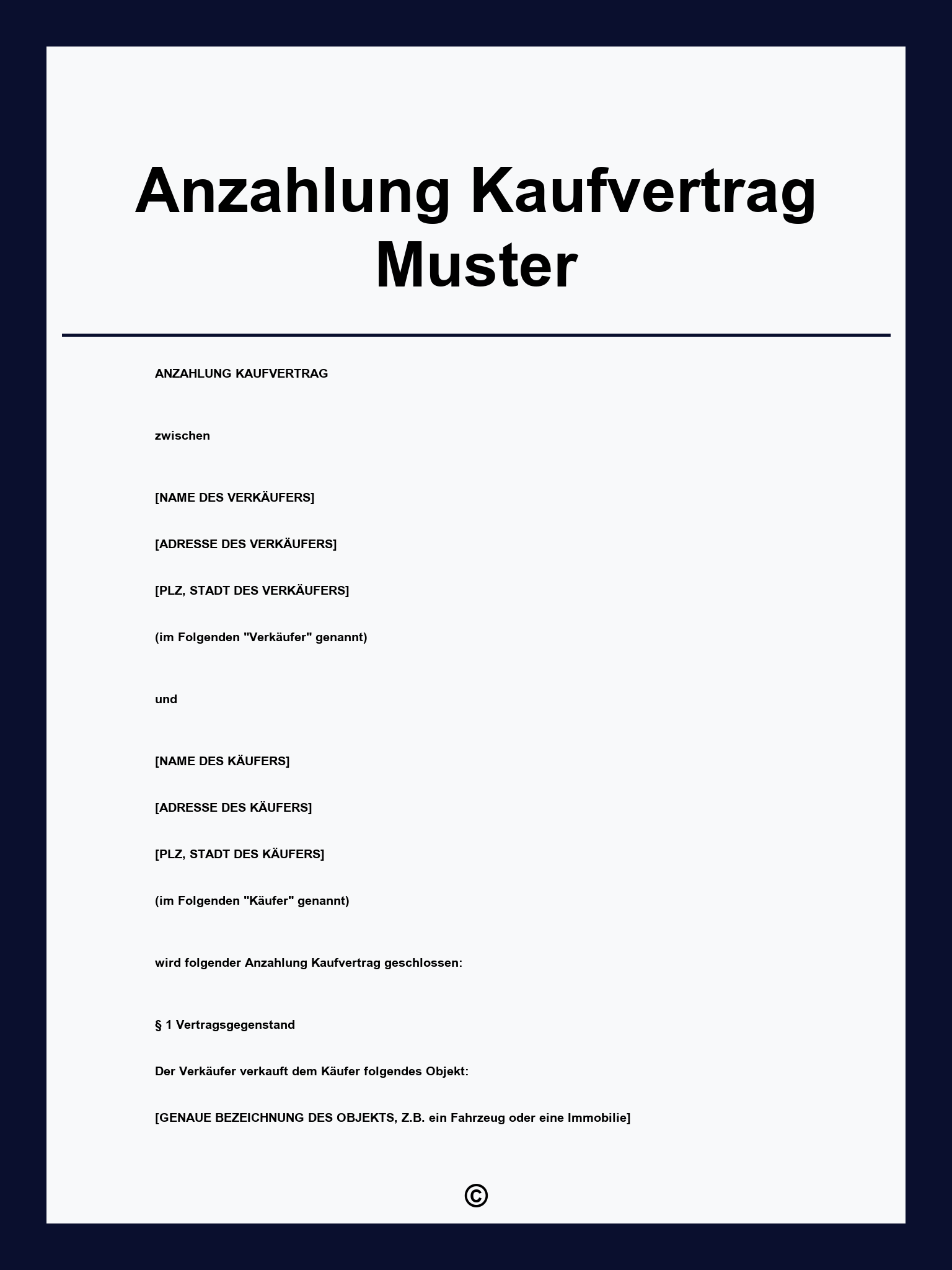 Anzahlung Kaufvertrag Muster