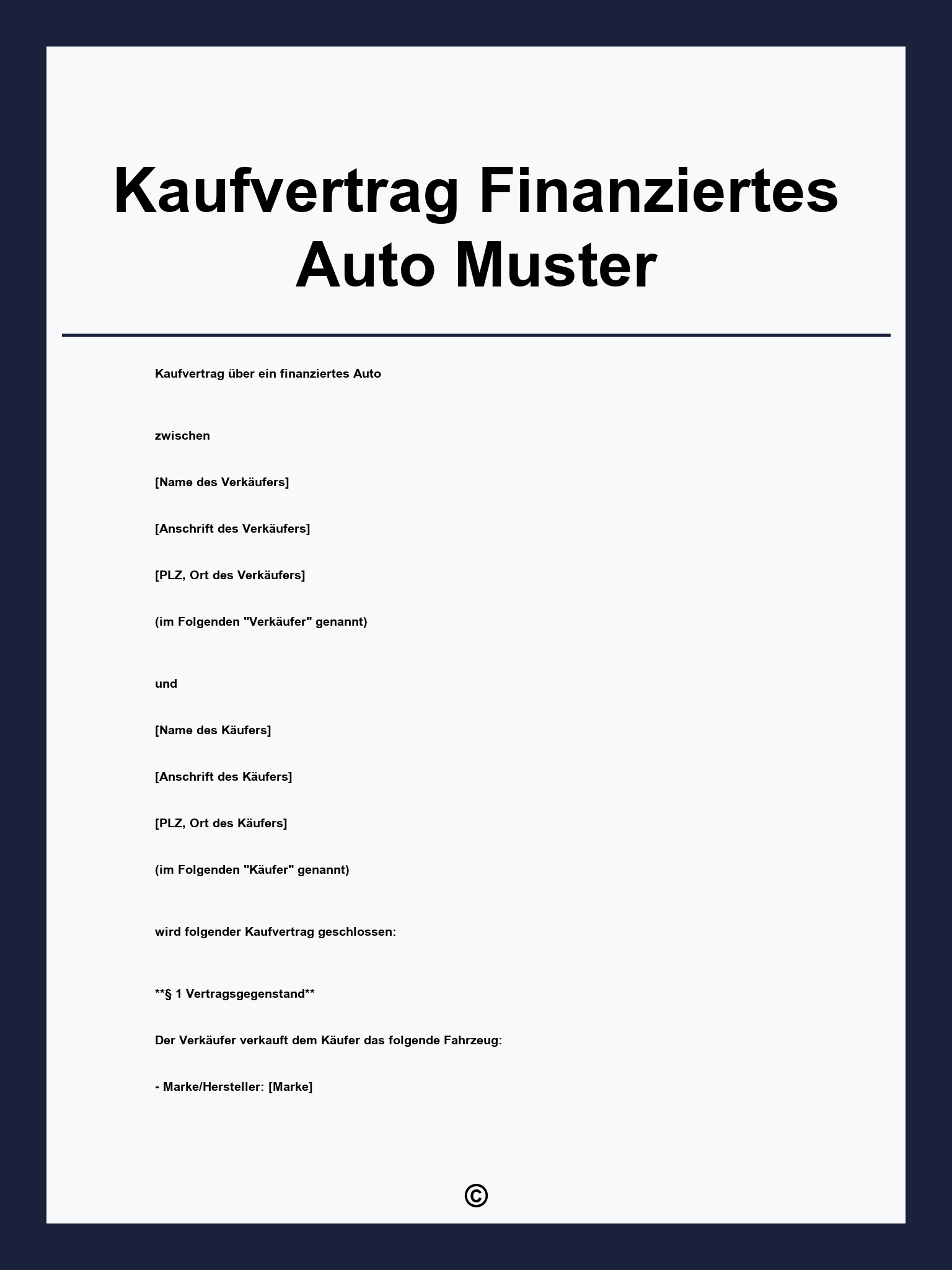 Kaufvertrag Finanziertes Auto Muster