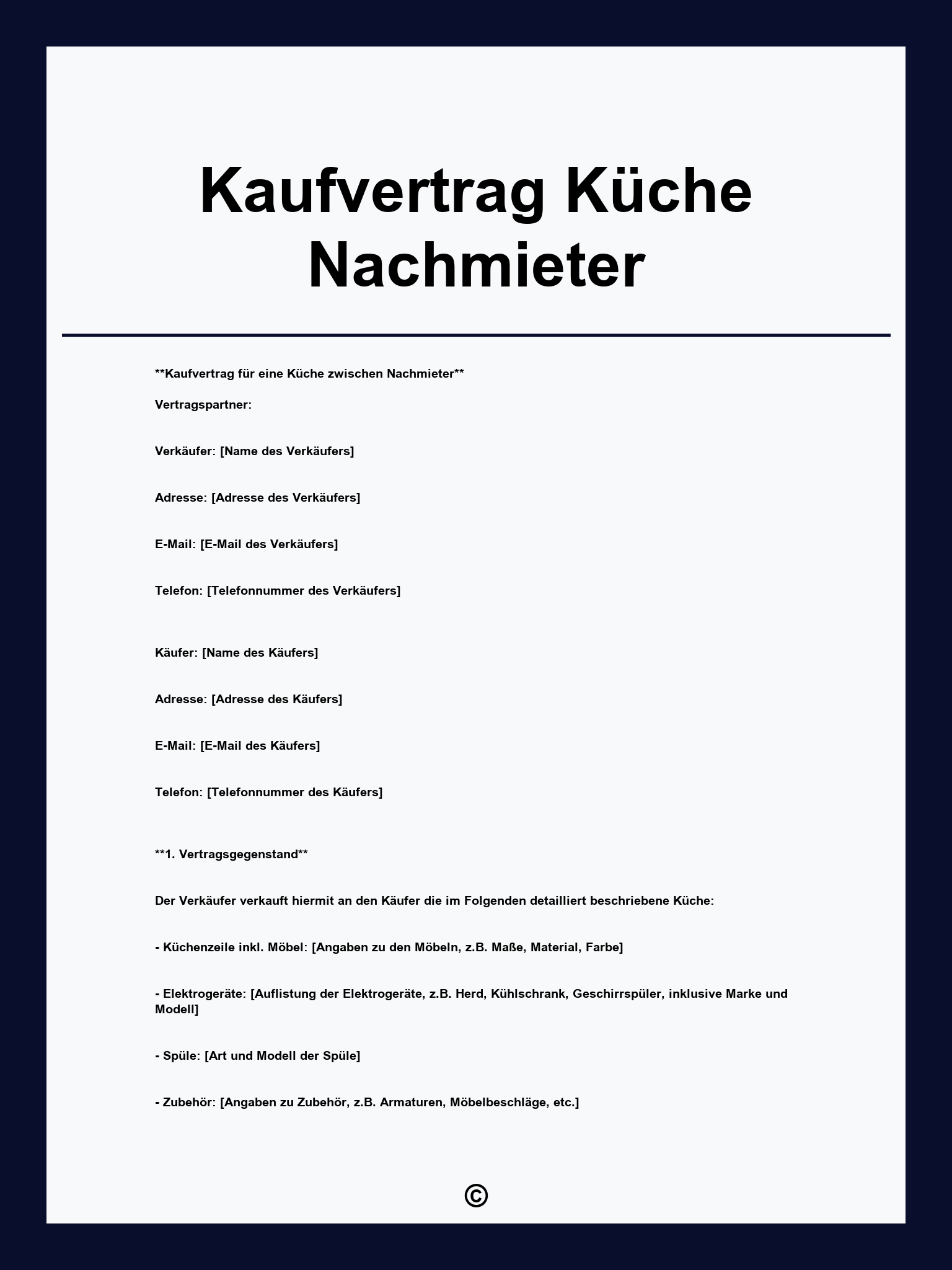 Kaufvertrag Küche Nachmieter
