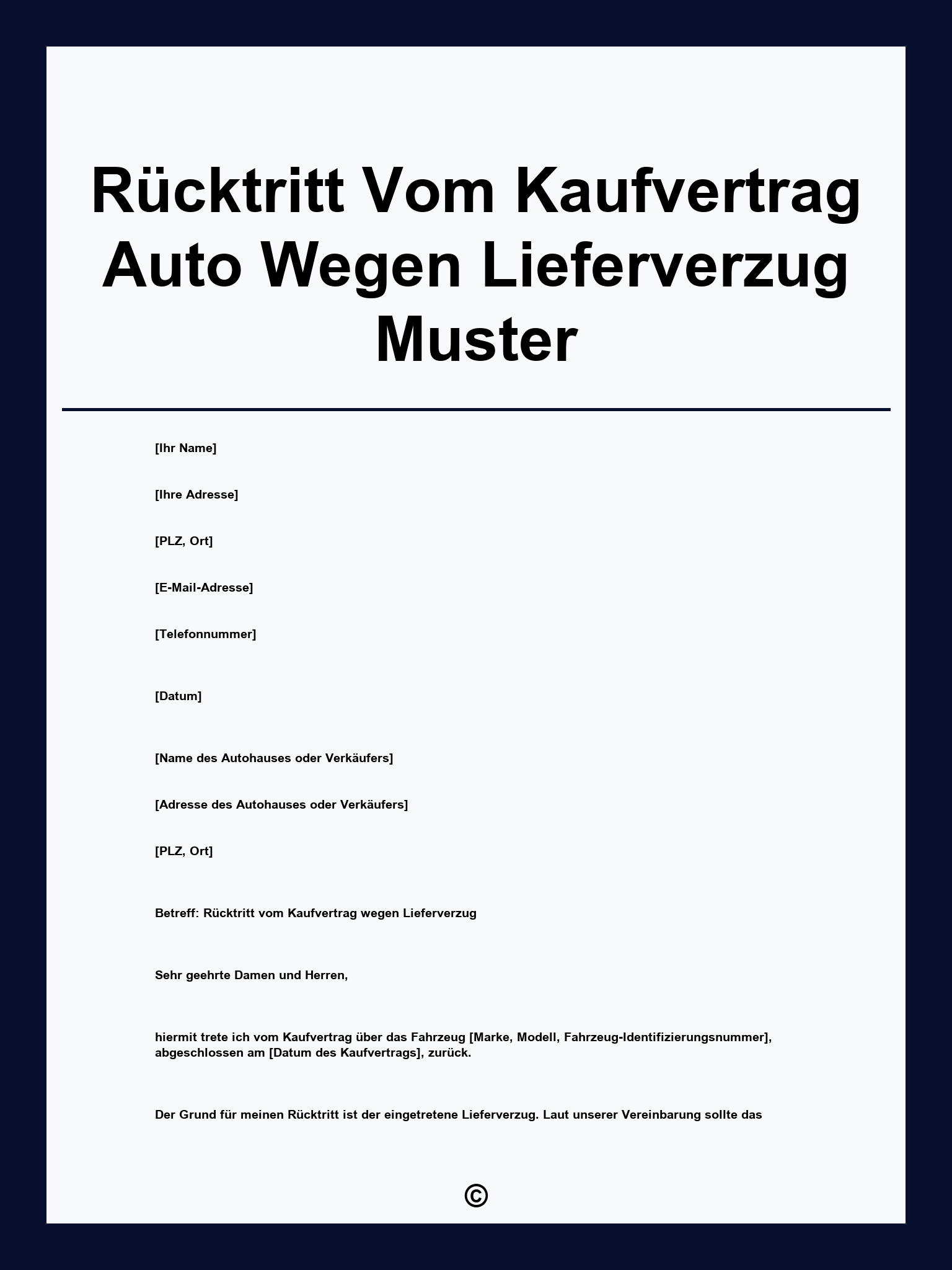 Rücktritt Vom Kaufvertrag Auto Wegen Lieferverzug Muster